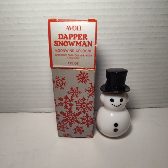 Other | Vintage Avon Glass Dapper Snowman Moonwind Cologne 1 Oz Full ...